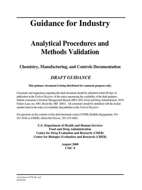 Fda Guidance For Industry Analytical Procedures And Methods Validation