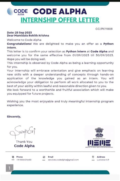 M Rohith Krishna On Linkedin Codealpha