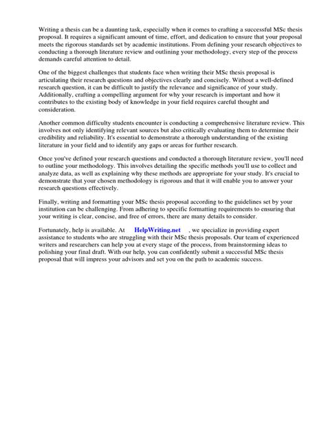 Guidelines For Writing A Successful Msc Thesis Proposal Pdf Thesis