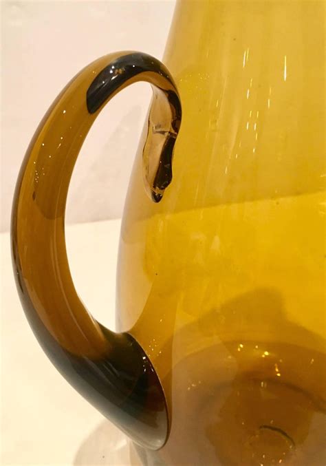 Mid Century Modern Blenko Glass Amber Handled Pitcher At 1stdibs