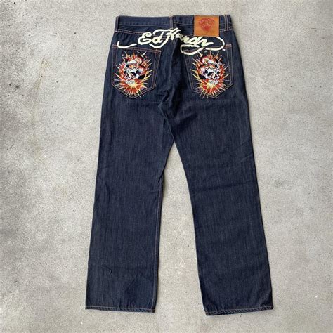 Ed Hardy Skull Jeans Y2k Baggy Embroidered Super Depop