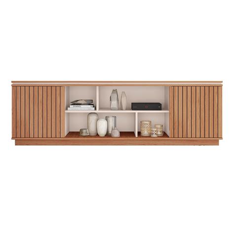 Rack Bancada P Tv Até 75 Pol Simetria C Nichos E Rodizios 180cm