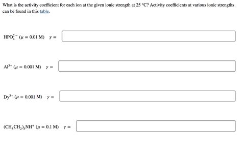 Solved What Is The Activity Coefficient For Each Ion At The