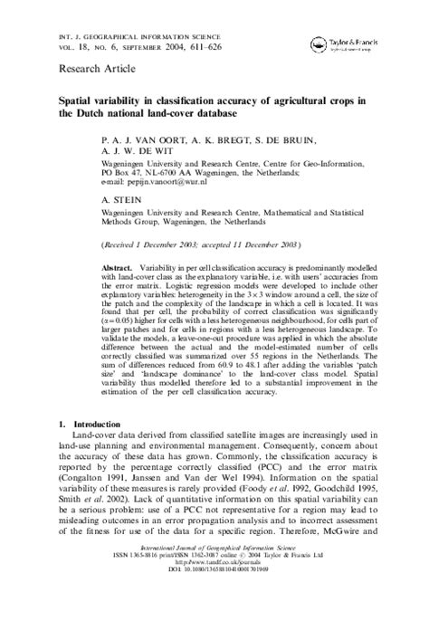 Pdf Spatial Variability In Classification Accuracy Of Agricultural