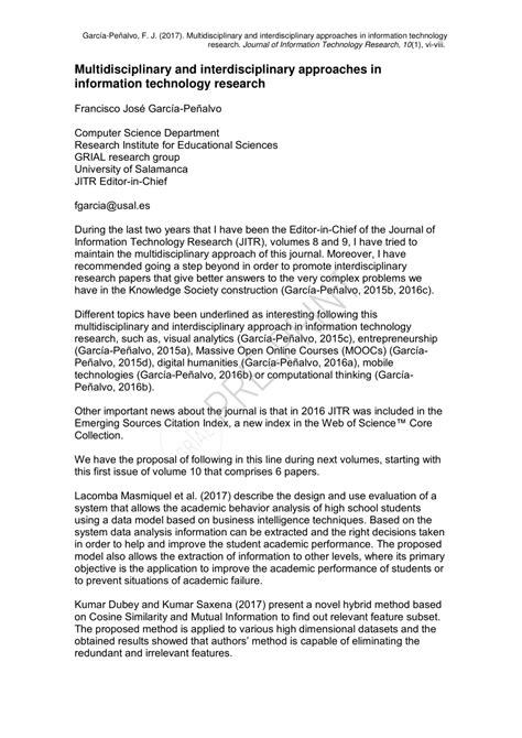 Pdf Multidisciplinary And Interdisciplinary Approaches In Information