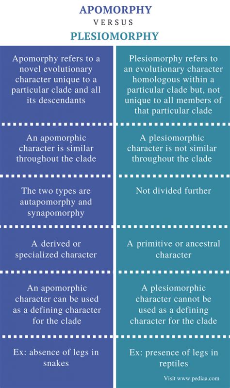 Difference Between Apomorphy And Plesiomorphy Definition Types