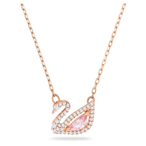 Dazzling Swan Necklace Swan Pink Rose Gold Tone Plated Swarovski