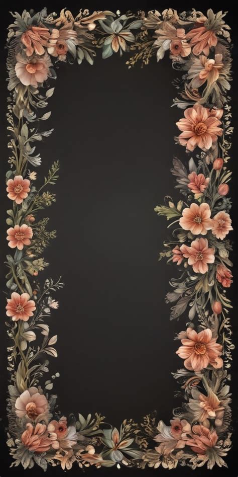 Elegant Floral Border Design Featuring Delicate Flowers On A Dark
