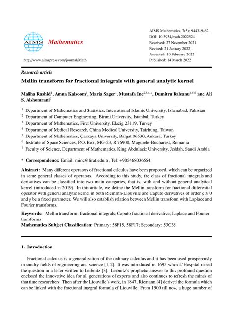 Pdf Mellin Transform For Fractional Integrals With General Analytic Kernel