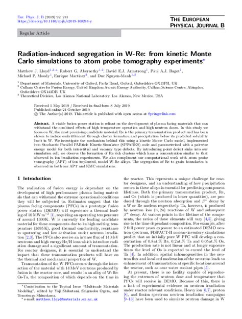 Pdf Radiation Induced Segregation In W Re From Kinetic Monte Carlo