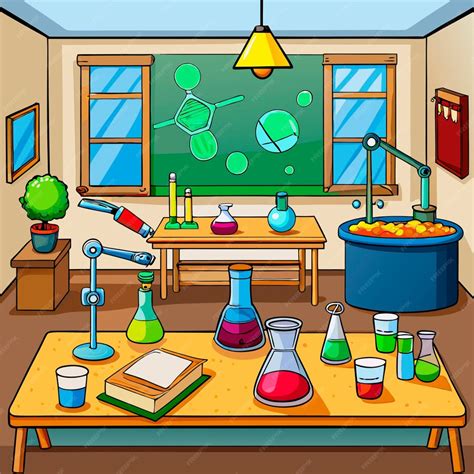 Science Lab Illustration Beaker Flask Test Tubes Experiment Premium