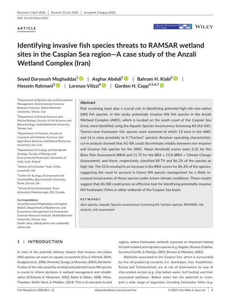 Pdf Identifying Invasive Fish Species Threats To Ramsar Wetland Sites
