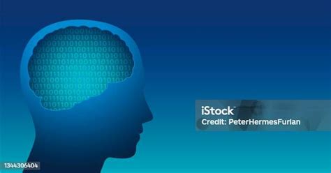 바이너리 코드 로봇 공학 인공 지능 초지능 및 사이버 네틱을위한 상징인 디지털 두뇌 파란색 배경의 벡터 그림입니다 건강관리와 의술에 대한 스톡 벡터 아트 및 기타 이미지