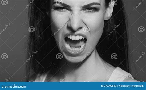 Screaming Hate Rage Crying Emotional Angry Woman Screaming On Blue
