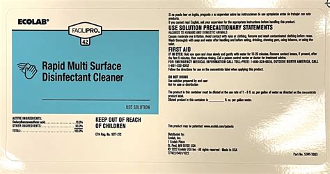 Ecolbl53003993 Label Facilipro 42rapid Ms Disinf Clnr 6s Hill