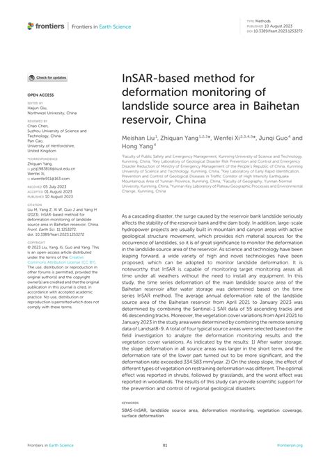 PDF InSAR Based Method For Deformation Monitoring Of Landslide Source