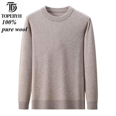 100 Pure Wool O Neck Warm Long Sleeve Wool Sweater Knitted Pullover