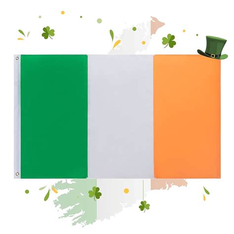 Bandera Irlanda Tricolor 5x3 Pies Ilustración De Hoja De Trébol Con Los