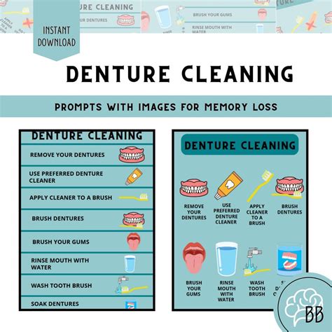 Large Printable Dementia Denture Cleaning Routine Card Daily Living