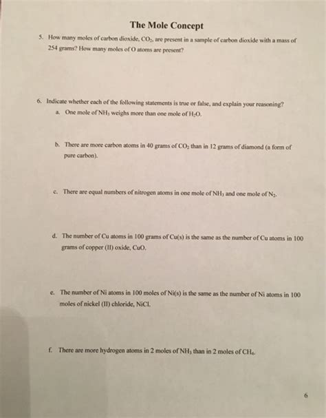 Solved The Mole Concept 5 How Many Moles Of Carbon Dioxide