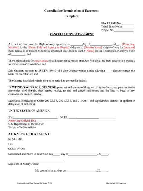 Fillable Online Cancellationtermination Of Easement Template Row