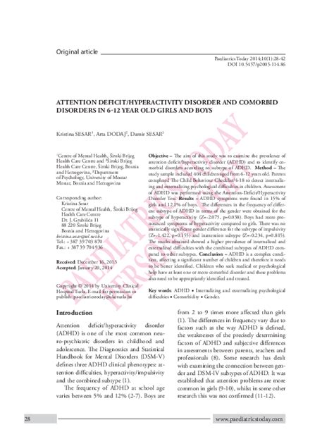 Pdf Attention Deficithyperactivity Disorder And Comorbid
