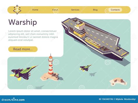 Web Banner With Warship Or Combatant Submarine Ship As Marine Vessel