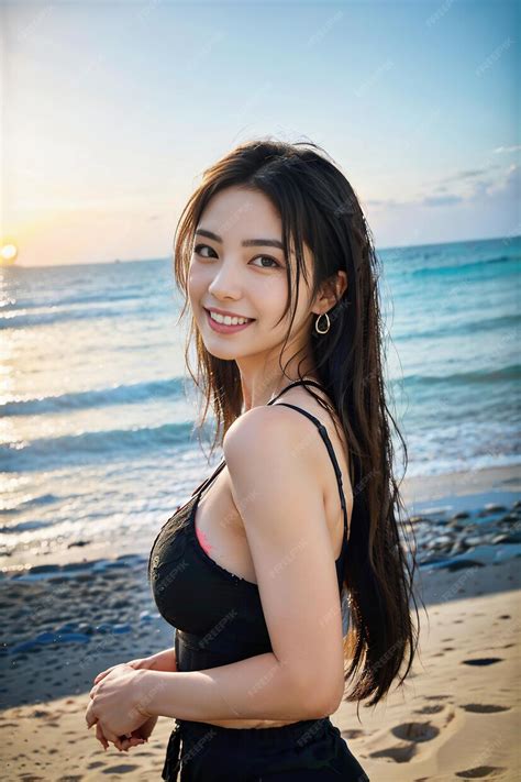 Premium Photo Asian Girl Wearing A Dress With A Big Bust Smiling With