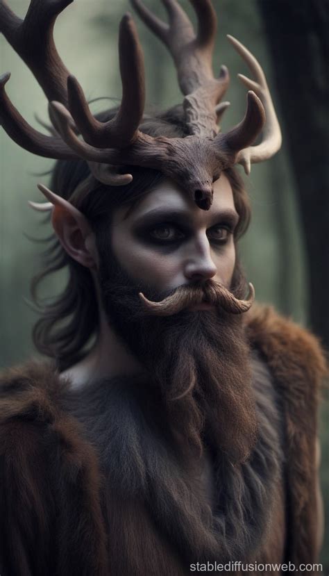 Creepy Faun With Antlers And Beard Stable Diffusion Online