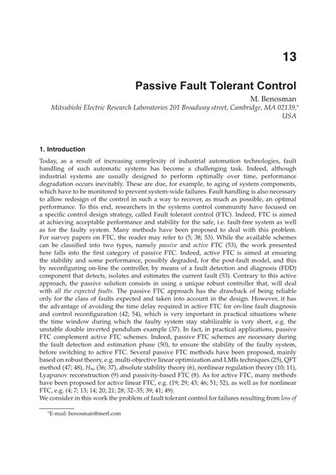 Pdf Passive Fault Tolerant Control