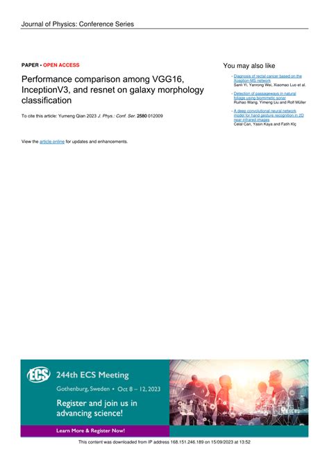 Pdf Performance Comparison Among Vgg16 Inceptionv3 And Resnet On Galaxy Morphology