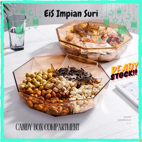 Ready Stock Royal Eis Arcylic Candy Box Compartment Storage With Lid Bekas Kuih Raya Candy