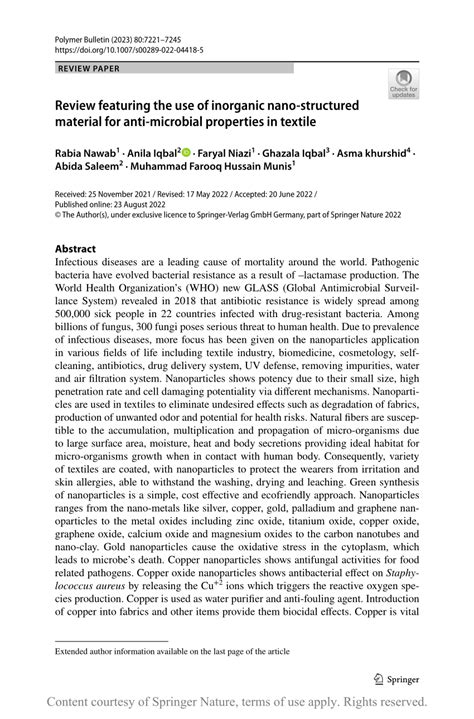 Review Featuring The Use Of Inorganic Nano Structured Material For Anti Microbial Properties In