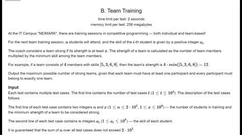 B Team Training Codeforces C Problemsolving Div3 Youtube