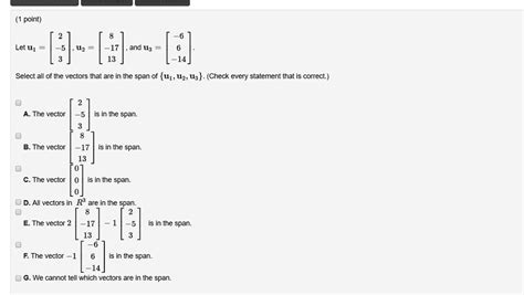 solved point let u1 and u3 13 select all of the vectors that are in
