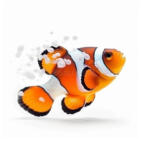 Bright Orange Striped Clown Fish Amphiprion Isolated On White Close Up