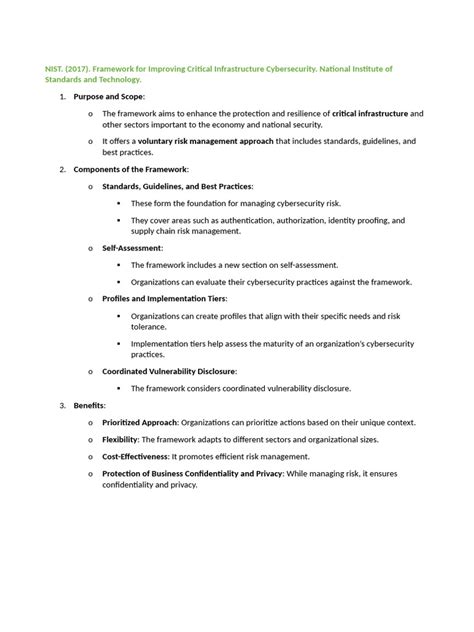 Framework For Improving Critical Infrastructure Cybersecurity Notes Pdf