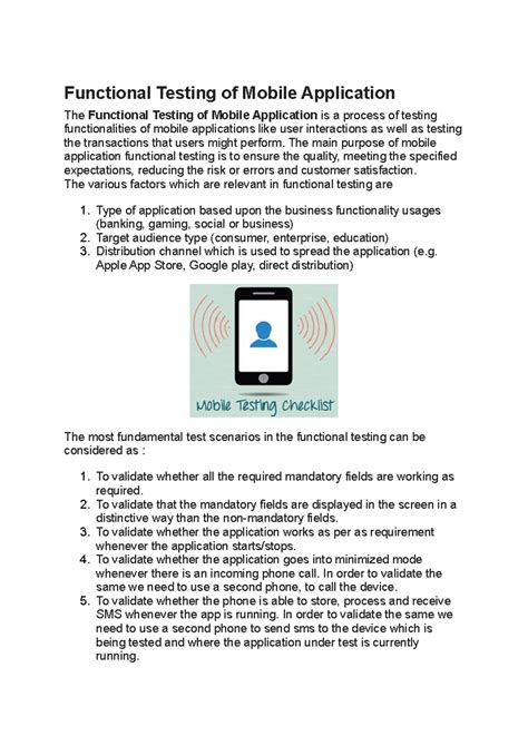 Functional Testing Of Mobile Application The Main Purpose Of Mobile