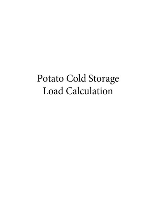 Potato Cold Storage Load Calculation Pdf