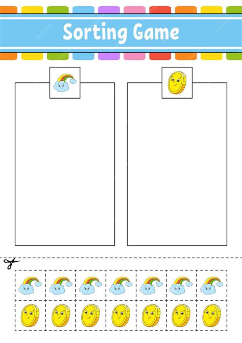 아이들을 위한 정렬 게임 자르고 붙이기 교육 개발 워크시트 아이들을 위한 매칭 게임 컬러 활동 페이지 아이들을 위한 퍼즐 귀여운