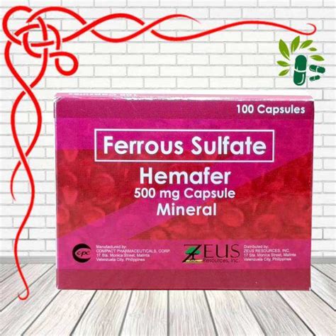 Hemafer Ferrous Sulfate 500mg 100 Capsules Lazada Ph