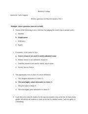 Macroeconomics Test Review Questions And Answers Berkeley College Instructor Carlo Auguste