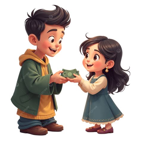 Eid Tradition Man Donnant Eidi à Des Enfants Heureux Png Eid