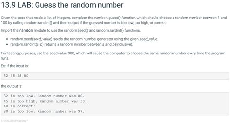 Solved LAB Guess The Random Number Given The Code That Chegg