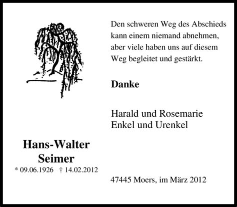 Traueranzeigen Von Hans Walter Seimer Trauer In Nrwde