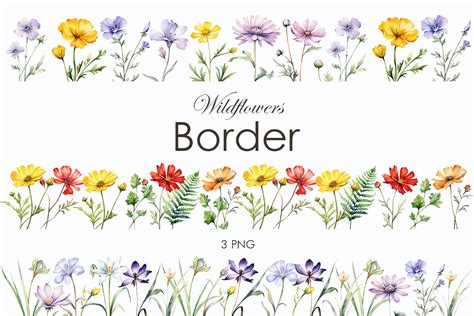 Watercolor Wildflowers Borders Png Graphic By Lesyaskripakart