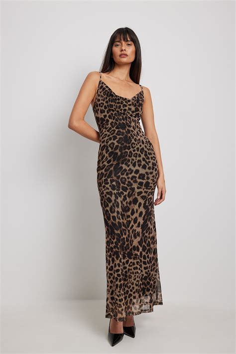 Waterfall Mesh Maxi Dress Leopard Na Kd