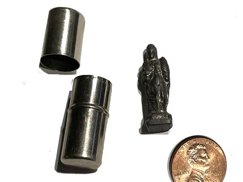 Vintage Catholic Saint Box Or Pocket Travel Shrine Tube Case With Tiny Saint Tiny 1 25 Long