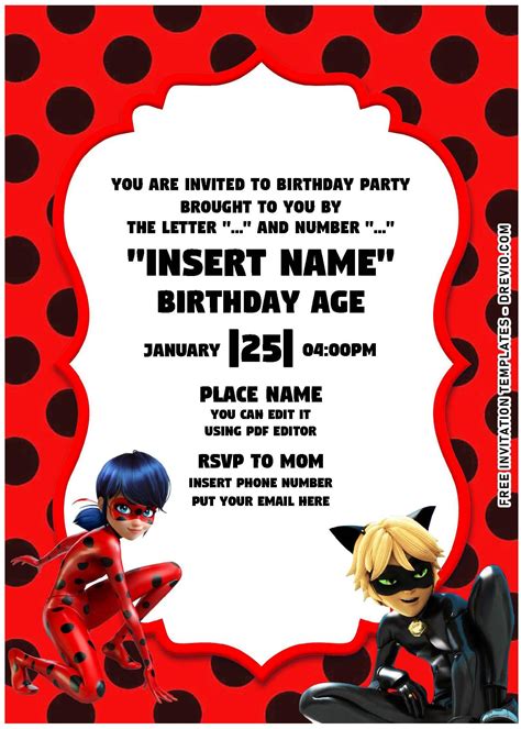 Free Editable Pdf Miraculous Ladybug And Cat Noir Strikeback Birthday