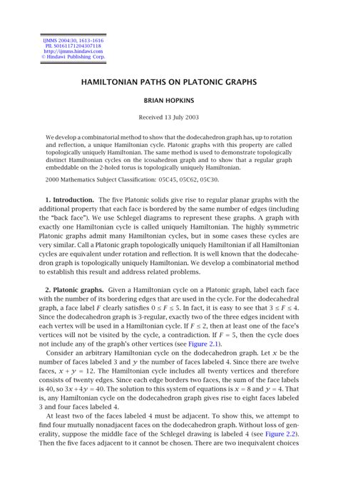 pdf hamiltonian paths on platonic graphs